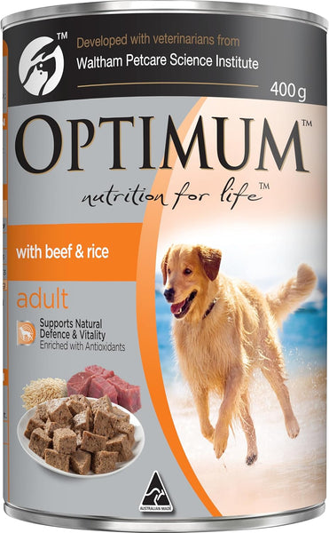 OPTIMUM Dog Beef and Rice Wet Dog Food, Adult, 400G Can (Pack of 24 ...